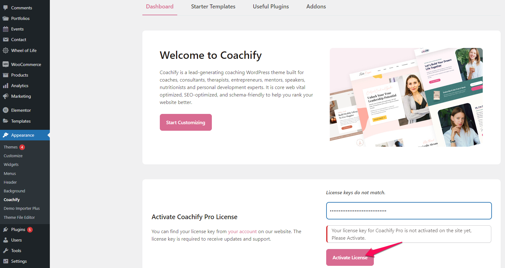 Activate Coachify Pro license - Coachify Theme