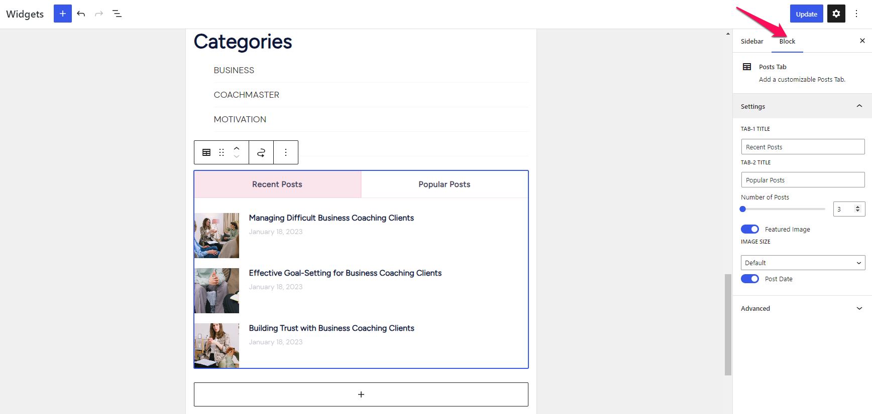 Posts Tab - Coachify Theme